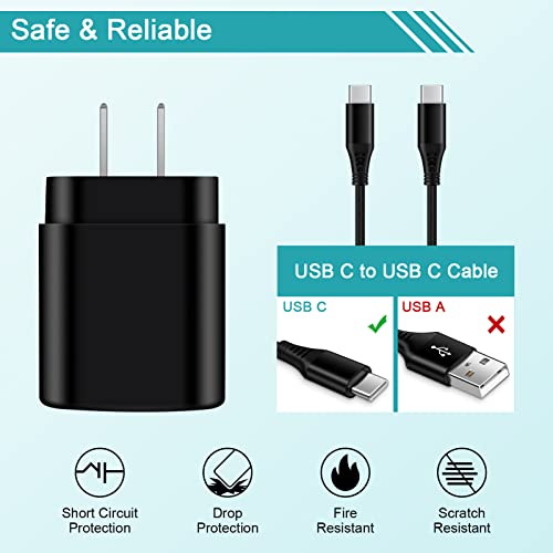 S23 25W Samsung USB-C Super Fast Charging Android Phone Charger Block Box with 6ft Type-C to C Cable for Samsung Galaxy S22/S21/S23 Ultra 5G, A14/A04/A13/A03/A53/A33/A73/A52 5G,Z Flip 4/Z Fold 4,A10E