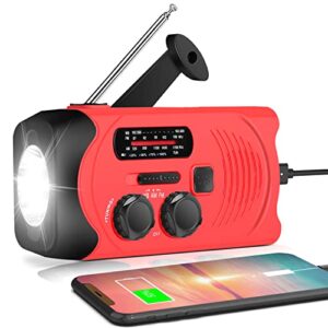 emergency crank radio with 2000mah emergency power bank, am/fm noaa solar powered crank wind up radio with sos alarm, bright flashlight, emergency power bank for cellphone, used for outdoor&emergency