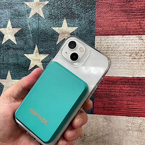 RapidX Boosta Magnetic Wireless Portable Charger, 5,000 mAh Power Bank, Battery Pack Compatible with iPhone 12/13/14 Plus/Pro/Pro Max/Mini (Teal)