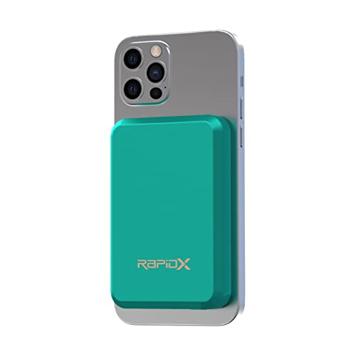 RapidX Boosta Magnetic Wireless Portable Charger, 5,000 mAh Power Bank, Battery Pack Compatible with iPhone 12/13/14 Plus/Pro/Pro Max/Mini (Teal)