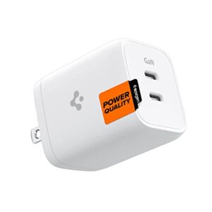 spigen gan 652 total 65w 2 ports gan iii tech dual usb c wall charger pd 3.0 charging block adapter compatible with macbook pro ipad iphoine 14 13 mini plus pro max galaxy s23 ultra plus s22 s21