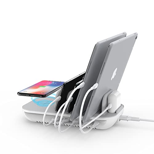 SooPii 70W Charging Station for Multiple Devices,5 Port Charging Dock with 15W Wireless Charger, 25W USB C PD/PPS Fast Charging for lPad,lPhone 13/Xs/Max/12/Samsung,5pcs Mixed Charging Cables Included