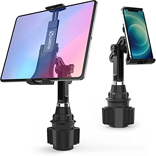 LUXMO Cup Holder Tablet Mount Phone Holder 2-in-1 for Car Truck Tablet Mount Adjustable Neck Extended Holder for Cell Phone iPhone Google Tablet iPad Air/Mini/Pro Samsung Galaxy Tablets