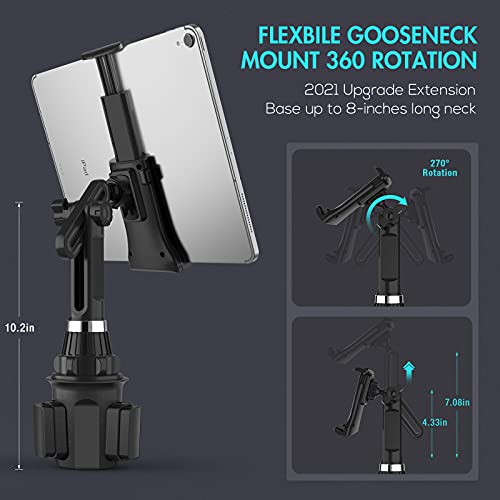 LUXMO Cup Holder Tablet Mount Phone Holder 2-in-1 for Car Truck Tablet Mount Adjustable Neck Extended Holder for Cell Phone iPhone Google Tablet iPad Air/Mini/Pro Samsung Galaxy Tablets