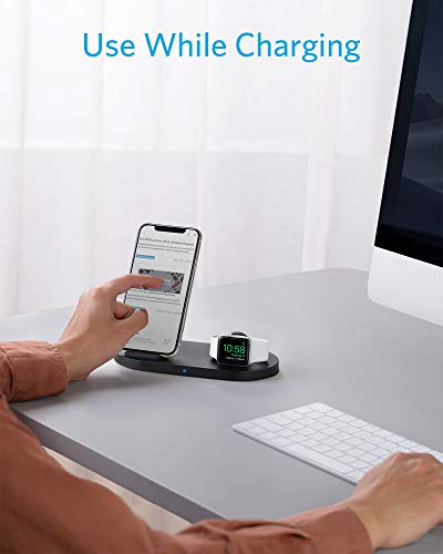 Anker Wireless Charging Station with QC Charger, PowerWave Sense 2-in-1 Stand with Watch Charging Holder for Apple Watch SE/6/5/4/3/2/1, iPhone SE 2020, 11, 11 Pro (Watch Charging Cable Not Included)