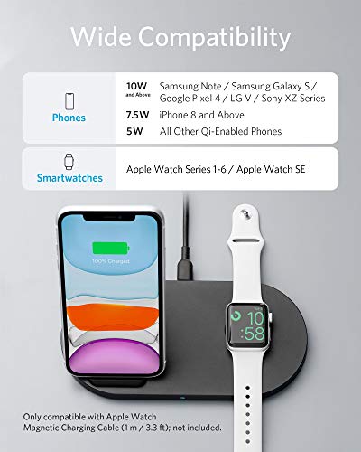 Anker Wireless Charging Station with QC Charger, PowerWave Sense 2-in-1 Stand with Watch Charging Holder for Apple Watch SE/6/5/4/3/2/1, iPhone SE 2020, 11, 11 Pro (Watch Charging Cable Not Included)