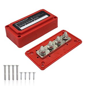 iztoss 300a bus bar 5/16″ heavy duty module design busbar box power distribution block 48v 4x m8 terminal studs battery junction block for battery marine rv truck (red)