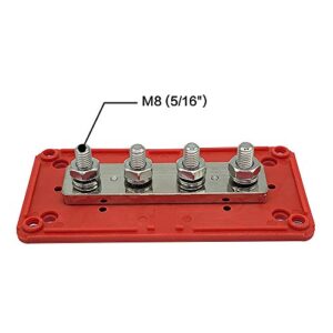 IZTOSS 300A Bus Bar 5/16" Heavy Duty Module Design BusBar Box Power Distribution Block 48V 4X M8 Terminal Studs Battery Junction Block for Battery Marine RV Truck (Red)