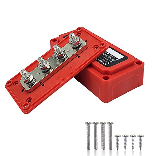 IZTOSS 300A Bus Bar 5/16" Heavy Duty Module Design BusBar Box Power Distribution Block 48V 4X M8 Terminal Studs Battery Junction Block for Battery Marine RV Truck (Red)