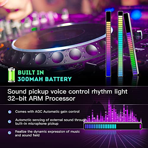 RGB Sound Activated Led Lights, 2PCS Music Sync Led Lights Wireless Rechargeable USB Car Rhythm Light 32 Bit Music Pickup Rhythm Light Music Level Indicator for Car Laptop, Gaming Accessories