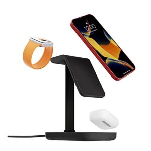 twelve south hirise 3 | 3-in-1 magnetic charging station for iphone, airpods and apple watch + 5 ft usb-c cable (black)