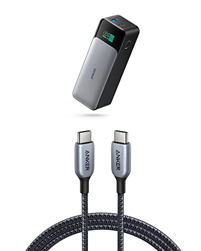 Anker 765 USB C to USB C Cable (140W 6ft Nylon), USB 2.0 Fast Charging USB C Cable & Anker 737 Power Bank (PowerCore 24K) for MacBook Pro 2021, iPad Pro, Samsung Galaxy S21, Pixel, and More.