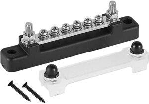 6 terminal bus bar kit – 150 a busbar block, ground distribution, 6 post power distribution terminal block w/ 6 m4 screws + 2 studs set, for caravan car boat marine caravan rv