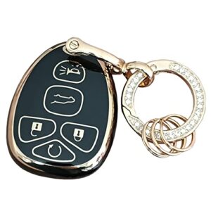 tapayica for gmc key fob cover keyless remote smart key fob shell with keychain fit for chevrolet suburban tahoe traverse buick enclave cadillac escalade gmc acadia yukon (5 buttons-black)