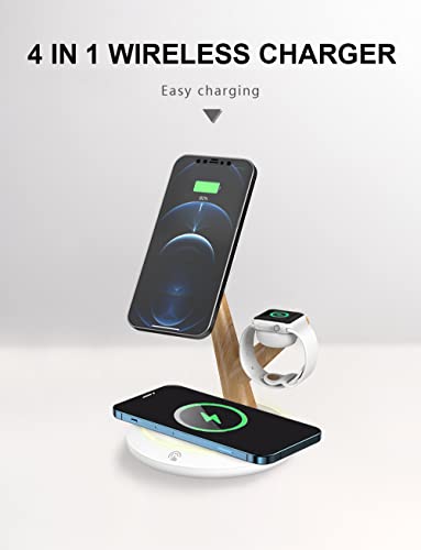 iMacaan 4-in-1 Wireless Charging Station | Compatible with iPhone 14, 13, 12, Pro, Pro Max, Mini, AppleWatch & AirPods | Lightening Fast Charging Dock w/Integrated LED Light (White)