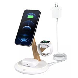 iMacaan 4-in-1 Wireless Charging Station | Compatible with iPhone 14, 13, 12, Pro, Pro Max, Mini, AppleWatch & AirPods | Lightening Fast Charging Dock w/Integrated LED Light (White)