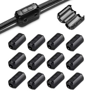 emi rfi noise filter cable ring, roctee 12 pcs ferrite choke snap on noise suppressor cable clip electronic ferrites core for 7mm diameter wire (black)