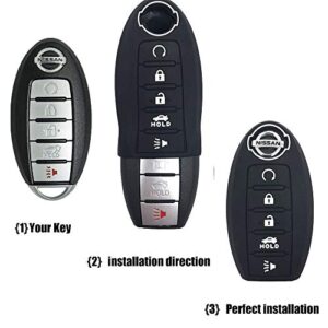 Silicone 5 Buttons Smart Key Fob Remote Skin Cover Case Protector Keyless Entry Jacket for 2018 2017 Nissan Armada Murano Rogue Maxima Altima Sedan Pathfinder KR5S (Black+Roseate)