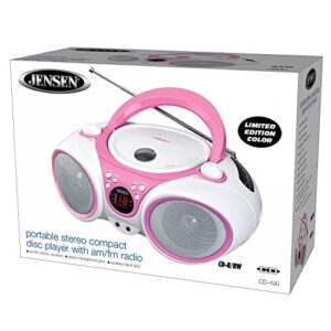 Jensen CD490PW Limited Edition 490 Portable Sport Stereo CD Player +CD-R/RW with AM/FM Radio and Aux Line-in and Headphone Jack, Pink