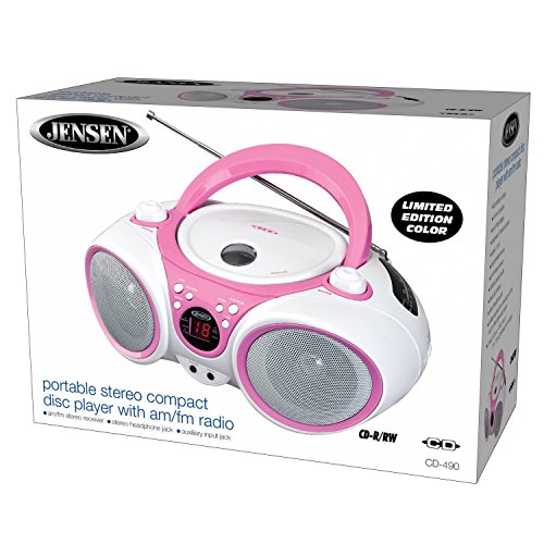 Jensen CD490PW Limited Edition 490 Portable Sport Stereo CD Player +CD-R/RW with AM/FM Radio and Aux Line-in and Headphone Jack, Pink