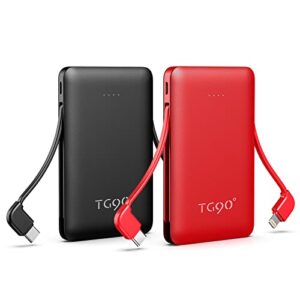 tg90° 2 pack 6000mah power bank built in cable portable phone charger compatible with iphone android phones