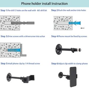 Mippko Wall Mount Phone Holder,Compatible with 3.5 ~7.5 inch iPhone / Samsung Galaxy / Nexus / HTC / LG /Huawei /Smart Phones, 360°Adjustment Drilling Base Metal Mount