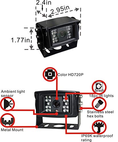 AHD 720P, Super Clear, 7" Wired Monitor Rear View Backup Camera System for Farm Tractor, Truck, RV, Forklift, Heavy Equipment, EXCAVTORS, Skid Steer