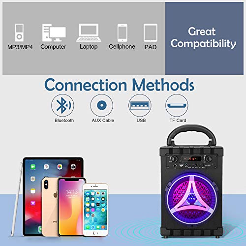 JYX Portable Bluetooth Speaker with Light, Support FM Radio, MIC Input, REC, USB/TF Card, AUX in, Perfect for Party/Meeting