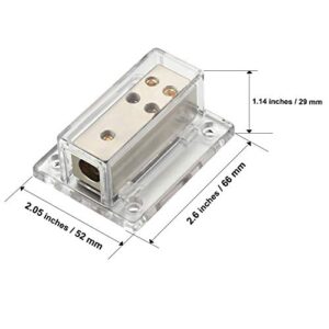 Freajoin 4/8/10 AWG Gauge Power Distribution Block 4 Gauge in - ( 4 ) 8/10 Gauge Out, Satin Nickle Plated Internal Material and High-Strength Clear Housing