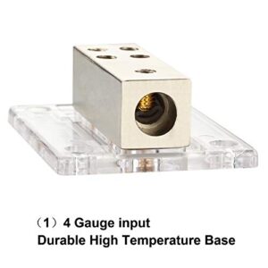 Freajoin 4/8/10 AWG Gauge Power Distribution Block 4 Gauge in - ( 4 ) 8/10 Gauge Out, Satin Nickle Plated Internal Material and High-Strength Clear Housing