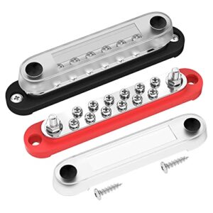 daiertek 12v power distribution block 2 x 1/4″ (m6) terminal studs 12 x m4 (#8) terminal screws battery bus bar terminal block max 48v positive & negative busbar for automotive car boat