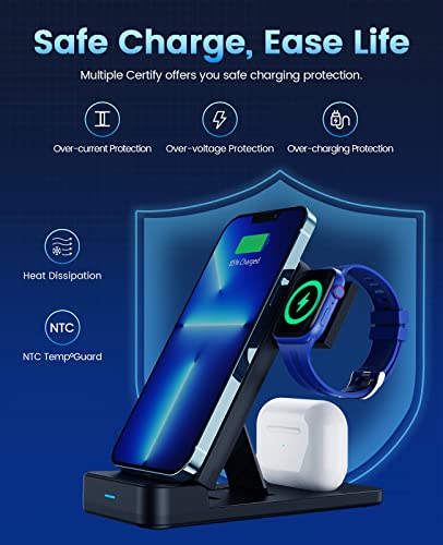 Wireless Charger, PEXXUS Portable 3 in 1 Wireless Charging Station for Multiple Devices,for iPhone 14 13 12 11 pro max XS 8,Samsung Galaxy, Apple Watch Charging Stand, Airpods 2 3 Pro Charger