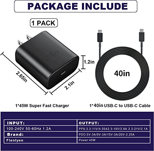 Samsung Super Fast Charger Type C, 45W USB C Super Fast Charging for Samsung Galaxy S23 Ultra/S23/S23+/S22/S22 Ultra/S22+/Note 20/S20/S21, Galaxy Tab S7/S7+/S8/S8+Ultra, 2Pack, Galaxy A, PPS Charger