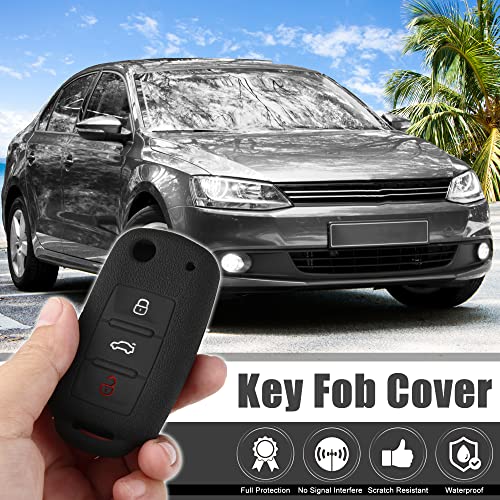 X AUTOHAUX 2pcs Silicone Key Fob Cover Fit for Volkswagen Jetta GTI Passat Golf Tiguan Touareg CC Eos Black