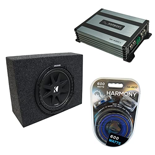 (1) Kicker C12 Subwoofer Single 12" Regular Cab Truck Sub Box Enclosure Bundle with HA-A400.1 Mono Amplifier