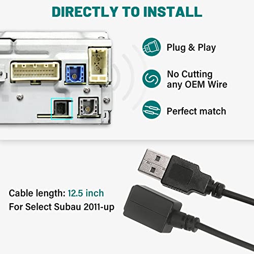 RED WOLF Car Radio Factory USB Port Retention Cable Wiring Harness Fit for 2011-2022 Subaru WRX Impreza Forester Outback Retain OE USB Wire Adapter Install Aftermarket Stereo Head Unit 4 Pin Input