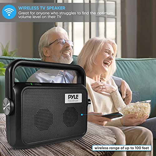 Wireless Portable Speaker Soundbox - 2.4ghz Full Range Stereo Sound Digital TV MP3 iPod Analog Cable & Digital Optical w/Headset Jack Voice Enhancing Audio Hearing Assistance - Pyle PTVSP18BK