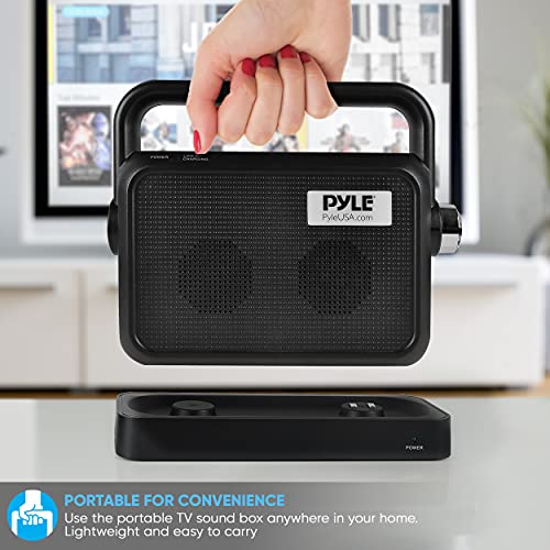 Wireless Portable Speaker Soundbox - 2.4ghz Full Range Stereo Sound Digital TV MP3 iPod Analog Cable & Digital Optical w/Headset Jack Voice Enhancing Audio Hearing Assistance - Pyle PTVSP18BK