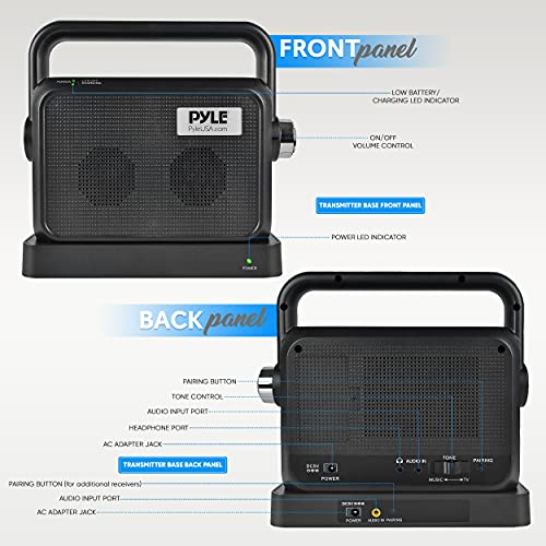 Wireless Portable Speaker Soundbox - 2.4ghz Full Range Stereo Sound Digital TV MP3 iPod Analog Cable & Digital Optical w/Headset Jack Voice Enhancing Audio Hearing Assistance - Pyle PTVSP18BK