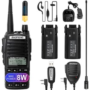 baofeng uv-82 8w handheld ham radio, long range portable ham radio with extra 1800mah rechargeable battery, programming cable and antenna (1 pack)