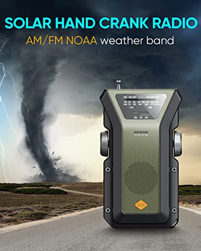 Emergency Hand Crank Radio, Portable AM/FM NOAA Weather Radio with 4000mAh Power Bank & Flashlight,Solar Charging, SOS Alarm for Outdoor, Emergency and Hurricane Supplies