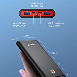 EnergyQC Pilot X7 Portable Charger,20000mAh 18W PD Fast Charging Power Bank,USB C Input/Output Battery Pack with LED Flashlight for iPhone,Samsung and More - Black+Red