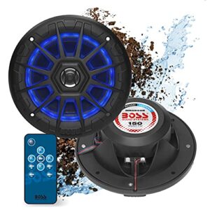 boss audio systems mrgb55b 5.25 inch marine speakers – weatherproof, 150 watts per pair, 75 watts each, multi-color illumination, full range, 2 way, sold in pairs