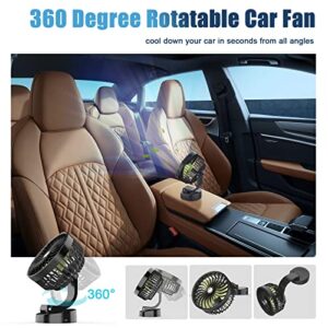 Car Fan 12V Electric Cooling Fan : 360 Degree Rotatable Fan for Car Cooling Air Circulator Fan Powered by Cigarette Lighter Strong Wind, Dashboard Portable Fan for SUV RV Boat Auto Vehicles or Home