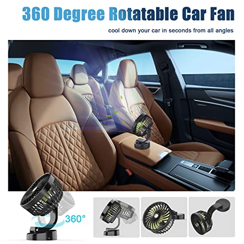 Car Fan 12V Electric Cooling Fan : 360 Degree Rotatable Fan for Car Cooling Air Circulator Fan Powered by Cigarette Lighter Strong Wind, Dashboard Portable Fan for SUV RV Boat Auto Vehicles or Home