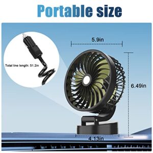 Car Fan 12V Electric Cooling Fan : 360 Degree Rotatable Fan for Car Cooling Air Circulator Fan Powered by Cigarette Lighter Strong Wind, Dashboard Portable Fan for SUV RV Boat Auto Vehicles or Home