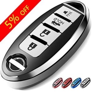 componall for nissan key fob cover, key fob case for nissan altima sentra maxima rogue armada pathfinder infiniti premium soft tpu full cover protection smart remote keyless(for 4 button only),silver