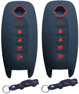 runzuie 2pcs silicone smart remote key fob compatible with 2024 2023 nissan rogue pathfinder key fob cover 5 buttons (black with red)