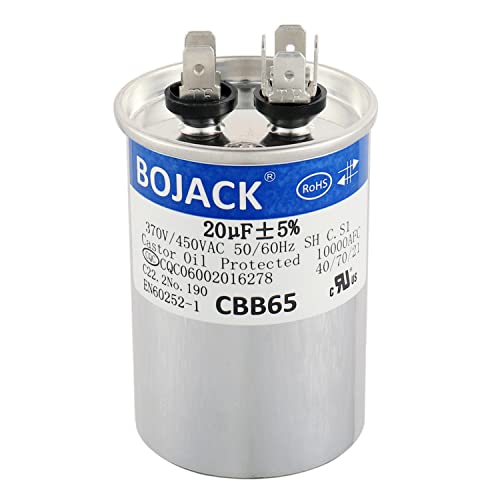 BOJACK 20 uf 370V 450V AC CBB65 Motor and Fan Starting Round Capacitor 20 MFD 10000AFC