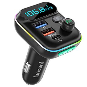 lencent fm transmitter in-car adapter, wireless bluetooth 5.0 radio car kit,type-c pd + qc3.0 fast usb charger, hands free calling, mp3 player receiver hi fi bass support u disk